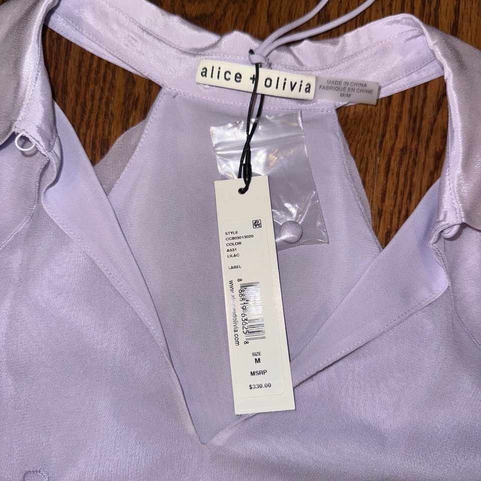 NWT Alice And Olivia Blayne Cold Shoulder Ruffle Blouse Lilac Silk ...