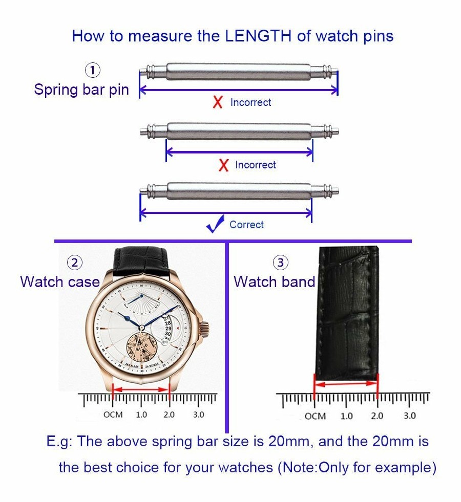 Stainless Steel Watch Band Strap Spring Bars, Pins, Lugs 16/18/20/22 ...