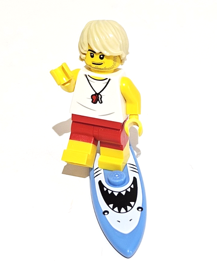 LEGO Minifigure with Shark Surfboard – Ocean Wave Rider Beach Sea Water ...