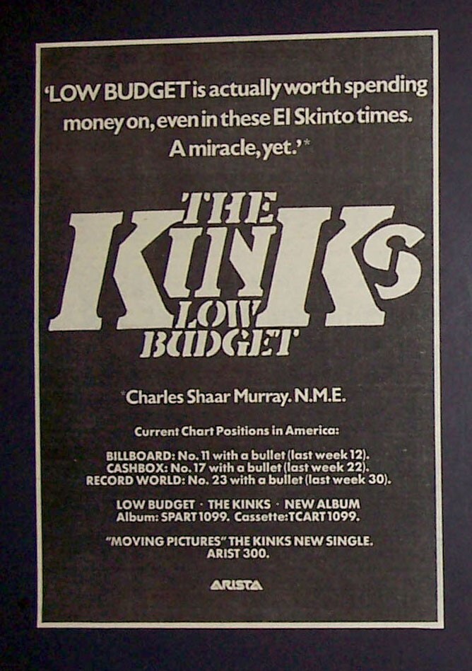 The Kinks Low Budget, Moving Pictures 1979 Small Poster Type Ad, Promo ...