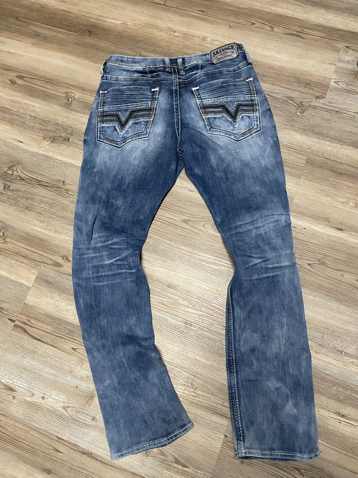 Salvage Supply Mayhem Jeans Mens 34 Straight Distressed Wash Buckle ...