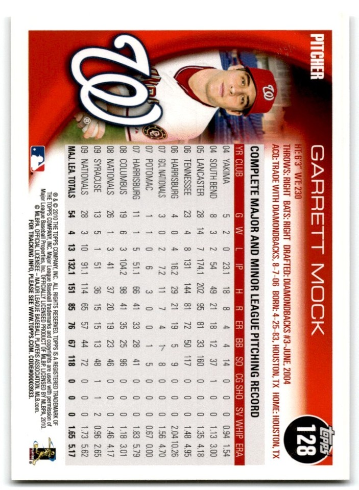 2010 Topps Garrett Mock Washington Nationals #128 | eBay