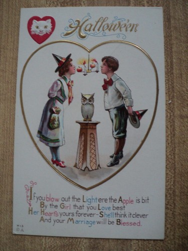 HALLOWEEN Girl & Boy Playing Crazy Love Game vintage H13 embossed ...