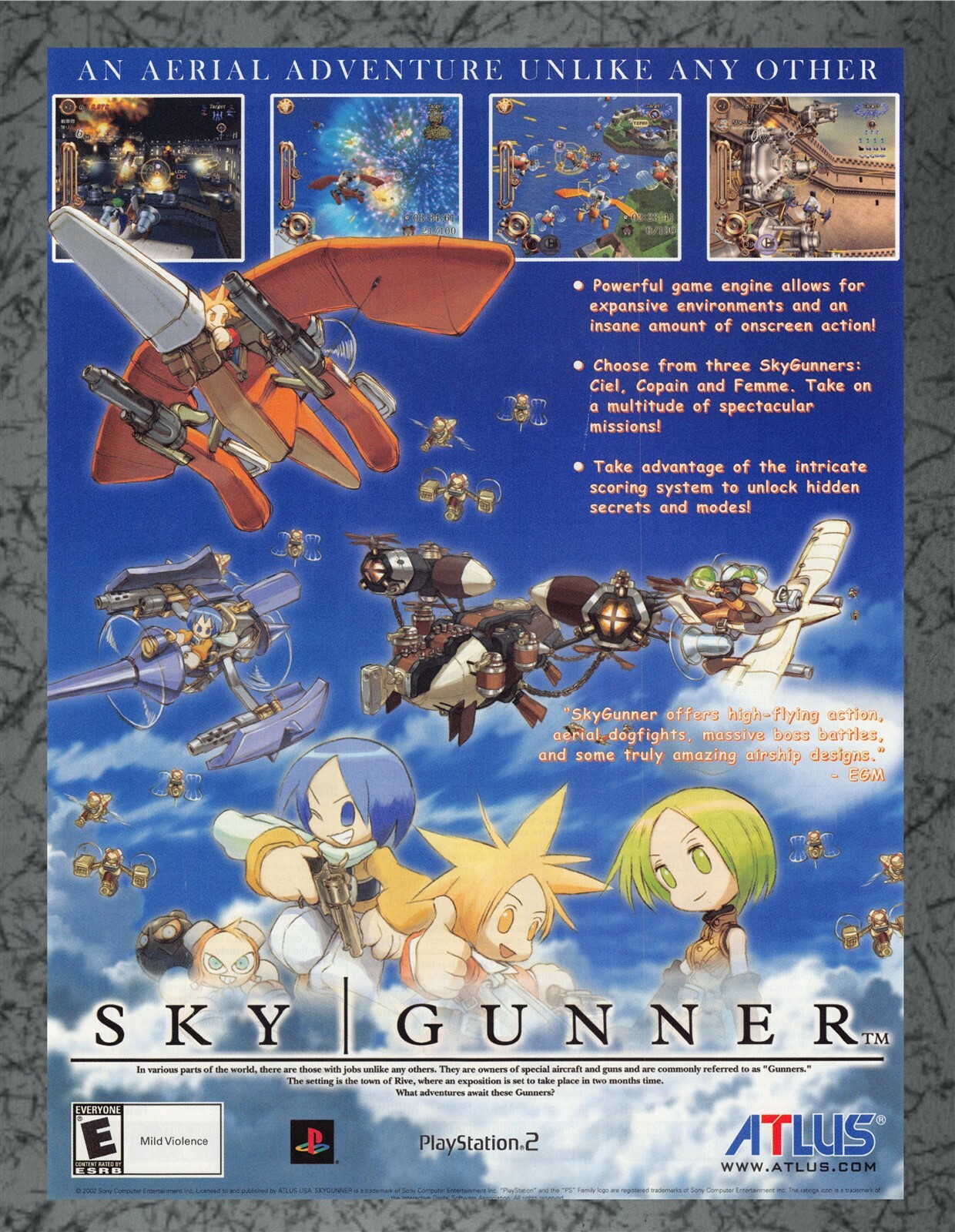 SkyGunner Playstation 2 PS2 Combat Flight Simulator Atlus 2002 Print Ad ...