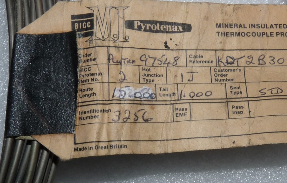 PYROMATION PYROTENAX MINERAL INSULATED THERMOCOUPLE PROBE PCU/TEX 97548 ...