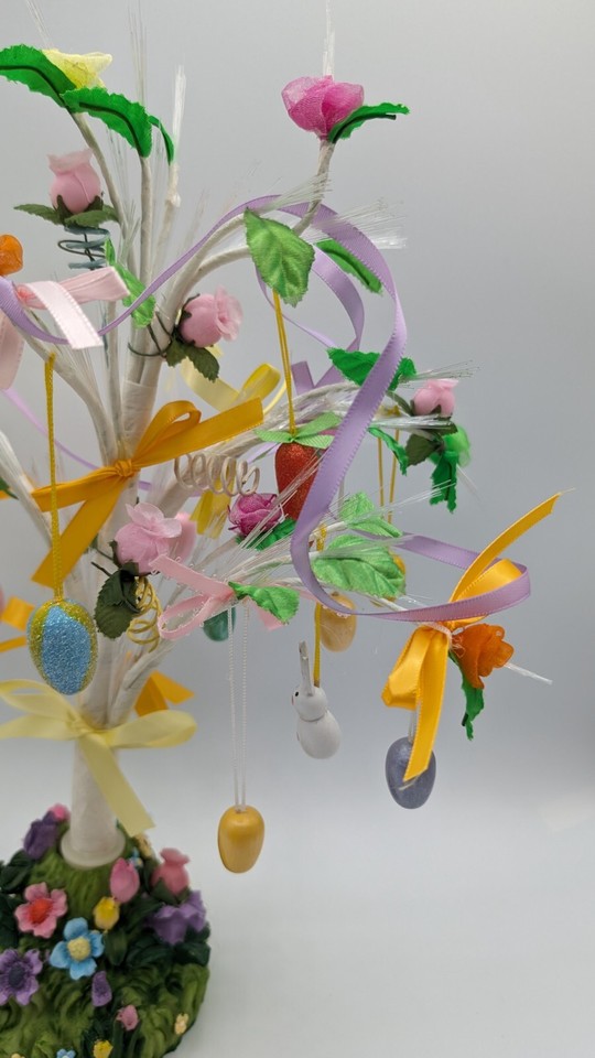 VTG Fiber Optic Light Up Easter Tree 14" Colorful Spring w/ Ornaments ...