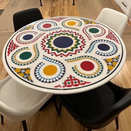 52" Marble Center Table Top Semi precious stones Inlay Work | eBay