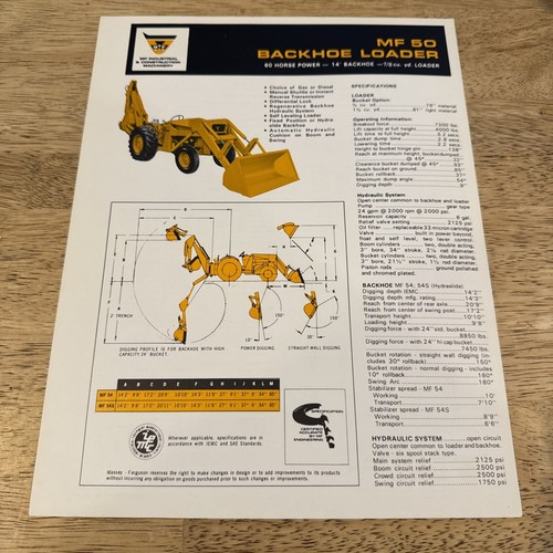 Vintage 1969 Massey Ferguson Mf 50 Backhoe Loader 60 Horse Power 14 ...