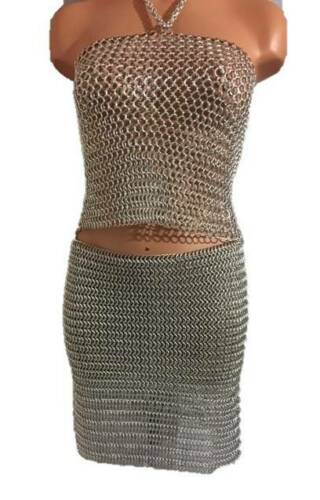 Silver Chainmail Sport Bra + Skirt sexy Intimate Beach Costume Goth ...