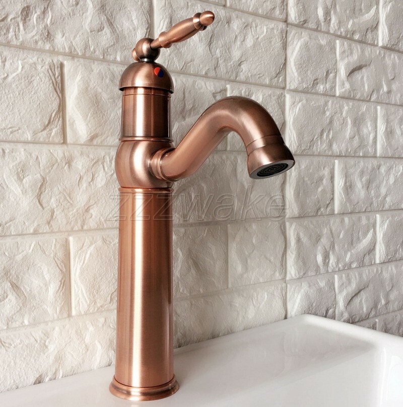 Antique Red Copper Swivel Bathroom & Kitchen Faucet Basin Vessel Mixer ...