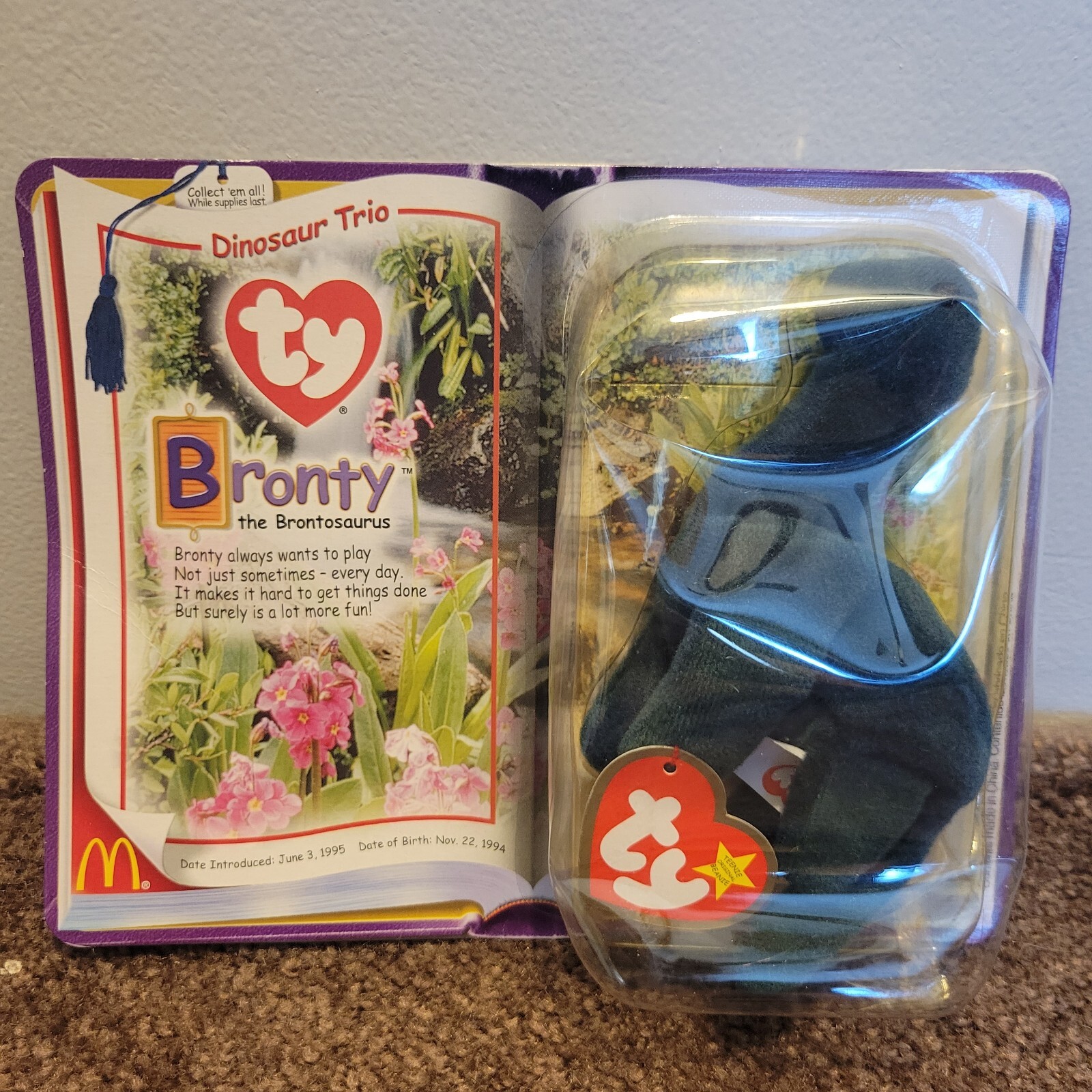 2000 Bronty the Brontosaurus Dinosaur Ty Beanie Baby Babies McDonald's ...