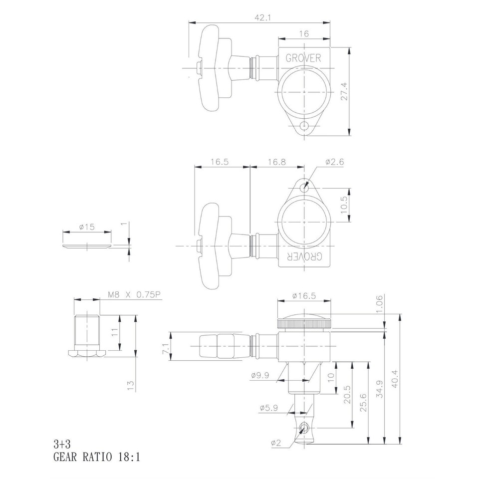NEW Grover 509 LOCKING Tuners 3x3 Modern Gibson Les Paul IMPERIAL ...