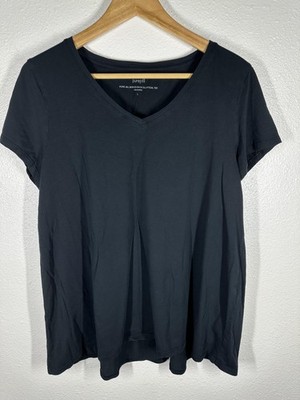 Pure Jill Shirt Womens Large Black V Neck Shirred Back Elliptical Tunic ...