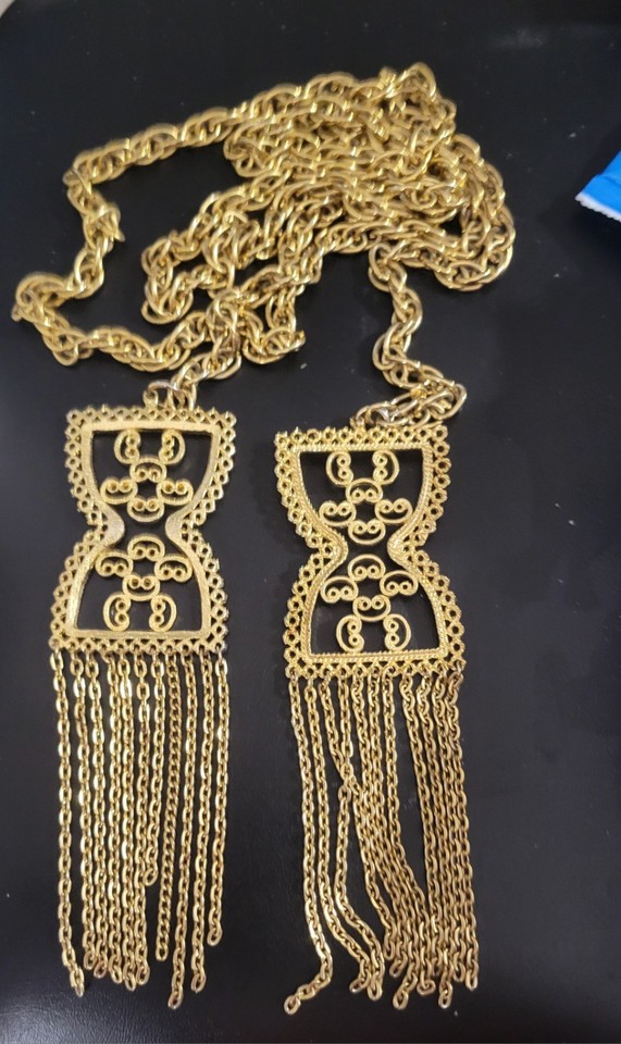 Vintage Luxury Gold Tone Lariat Chain Belt With Tassels 62 Inches | eBay