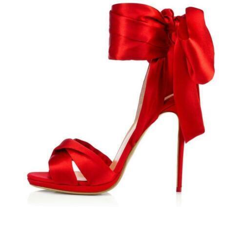 Women's Elegant Open Toe Stiletto High Heels Satin Sandals Dress ...