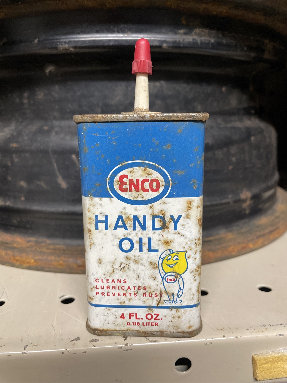 Vintage HUMBLE OIL ENCO Handy Oil Oiler Can graphic gas station store 2 ...