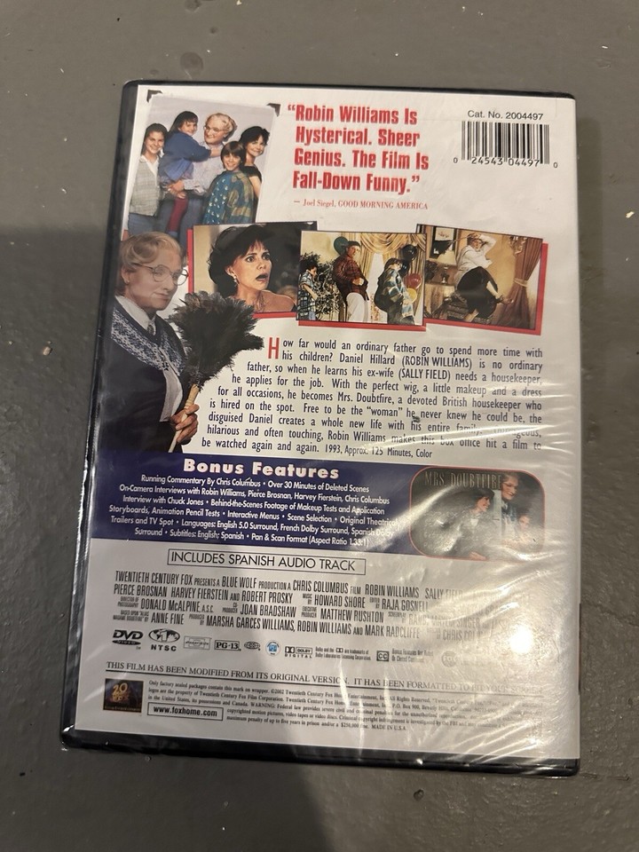 Mrs. Doubtfire DVD 1993 Full Screen Robin Williams Sally Field Sealed ...
