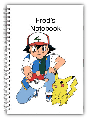 A5 PERSONALISED NOTEBOOKS, NOTE BOOK, SKETCH 50 LINED OR BLANK, POKEMON ...