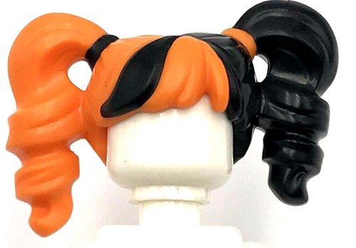 Lego New Orange Minifigure Hair Female Pigtails High Bouncy Hole on Top ...