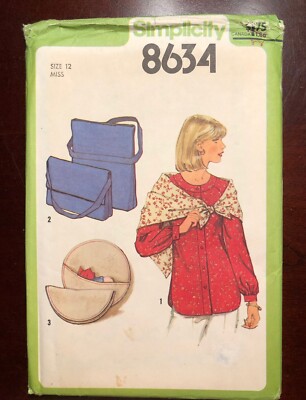 Simplicity 8634 Misses' Blouse, Scarf and Bags - Purse Size 12 Sewing ...