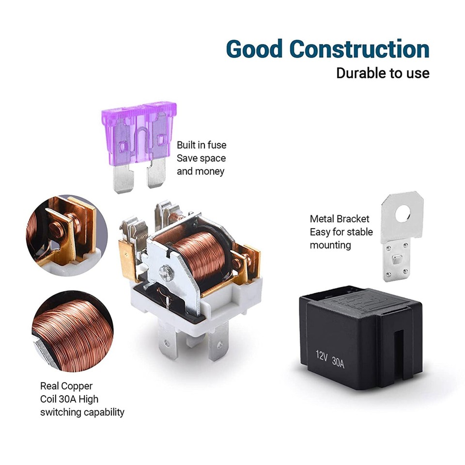 5 Automotive Electrical Relays 12V 20 30Amp Fuse Relay Switch Harness ...