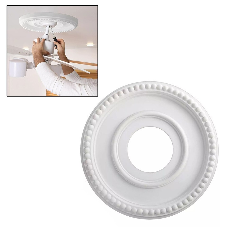 Elegant White Ceiling Fan Light Cover Plate with Round Medallion Design ...