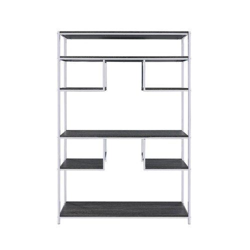 Rectangular Bookshelf with Wooden Shelves in Rustic Gray Oak Rustic ...