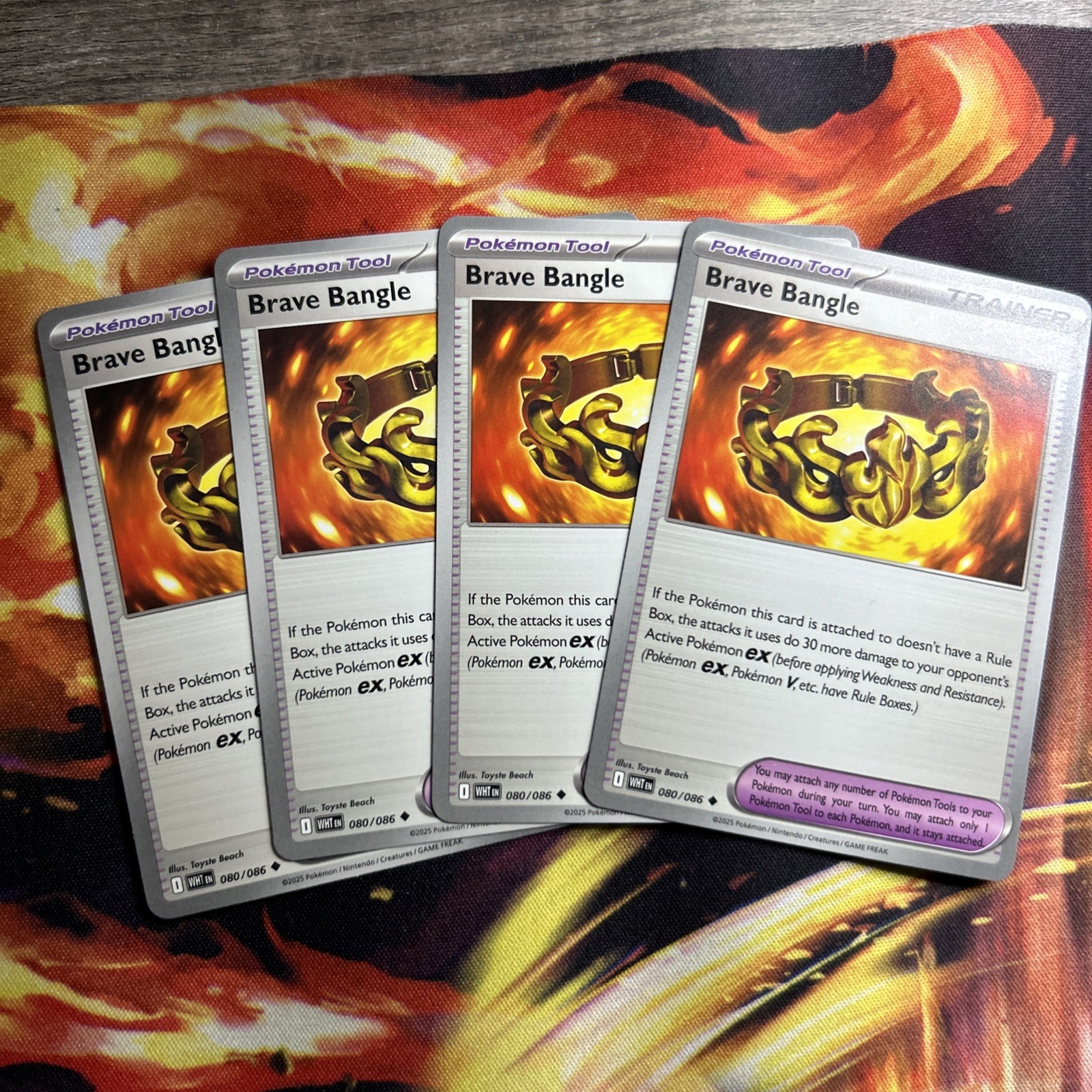 4 x Trainer Brave Bangle 080/086 White Flare English Pokemon Card Non ...