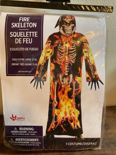 New Fire Skeleton Halloween Costume Child Extra Large 12-14 | eBay