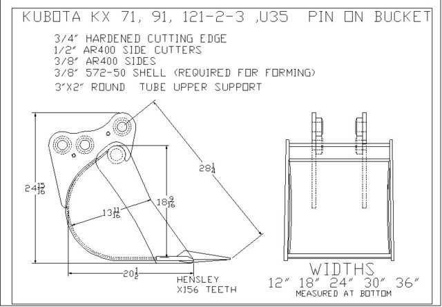 12" bucket with pins for Kubota kx91, kx121-2-3, kx033, kx040, u35 | eBay