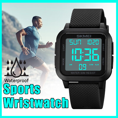 Fashion Men's Sports Watch LED Large Digital Waterproof Multifunction ...