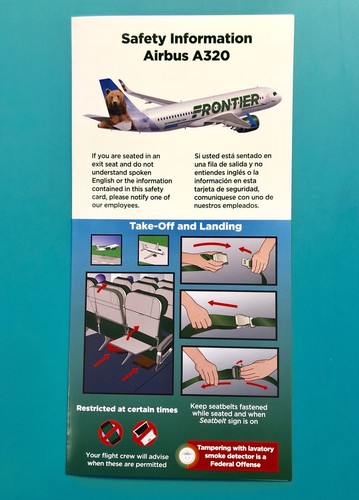 FRONTIER AIRLINES SAFETY CARD--AIRBUS 320-- JUNE 2018 | eBay