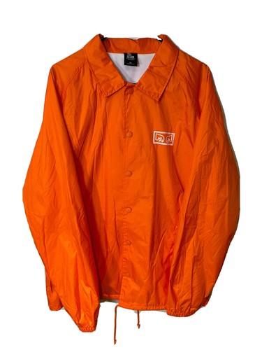Obey Mens Coaches Jacket XL Orange Snap Button Lined Double Sided Eyes ...
