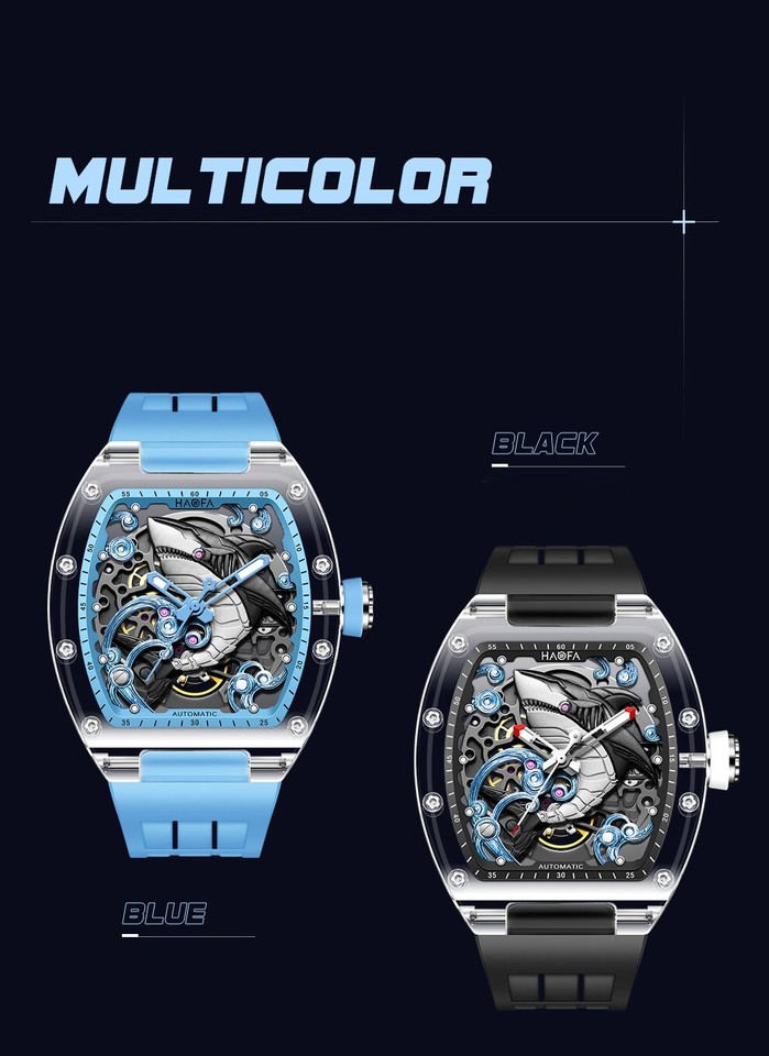 Haofa Mechanical Watches For Men Automatic 3D Shark Creative Ocean ...