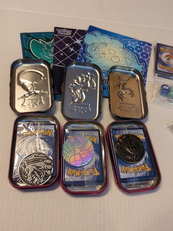 Pokemon TCG Galar Power Set Of 3 Mini Tins Loose Pack Extras Guide Dice ...
