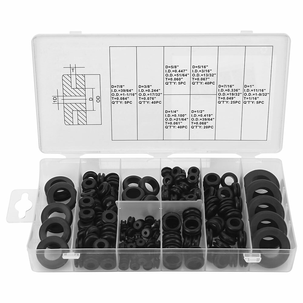 200Pcs Rubber Grommet Set Electrical Assortment Gasket Wire Efficient ...