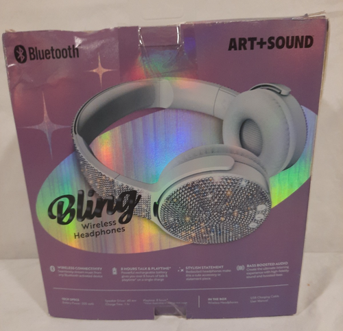ART AND SOUND BLING WIRELESS SILVER HEADPHONES BLUETOOTH BOX DAMAGE ...
