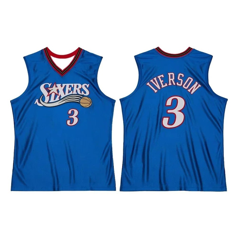 Men's Vest Philadelphia 76ers #3 Iverson Basketball Jerseys Stitched ...