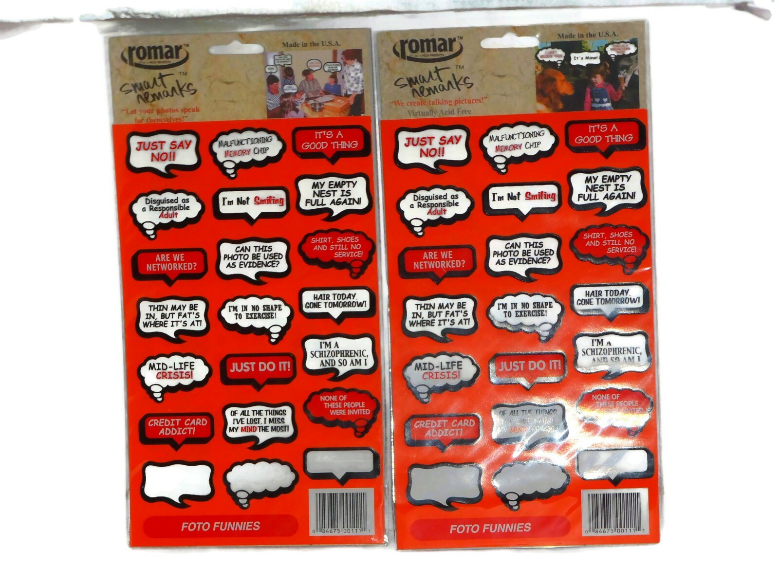 2 PK SMART REMARKS PHOTO CAPTIONS STICKERS BY ROMAR - FOTO FUNNIES - 42 ...