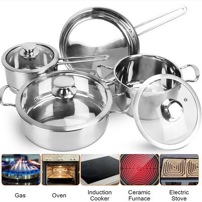 7 Pack Stainless Steel Cookware Set Induction Gas Pots Sauce Pans ...