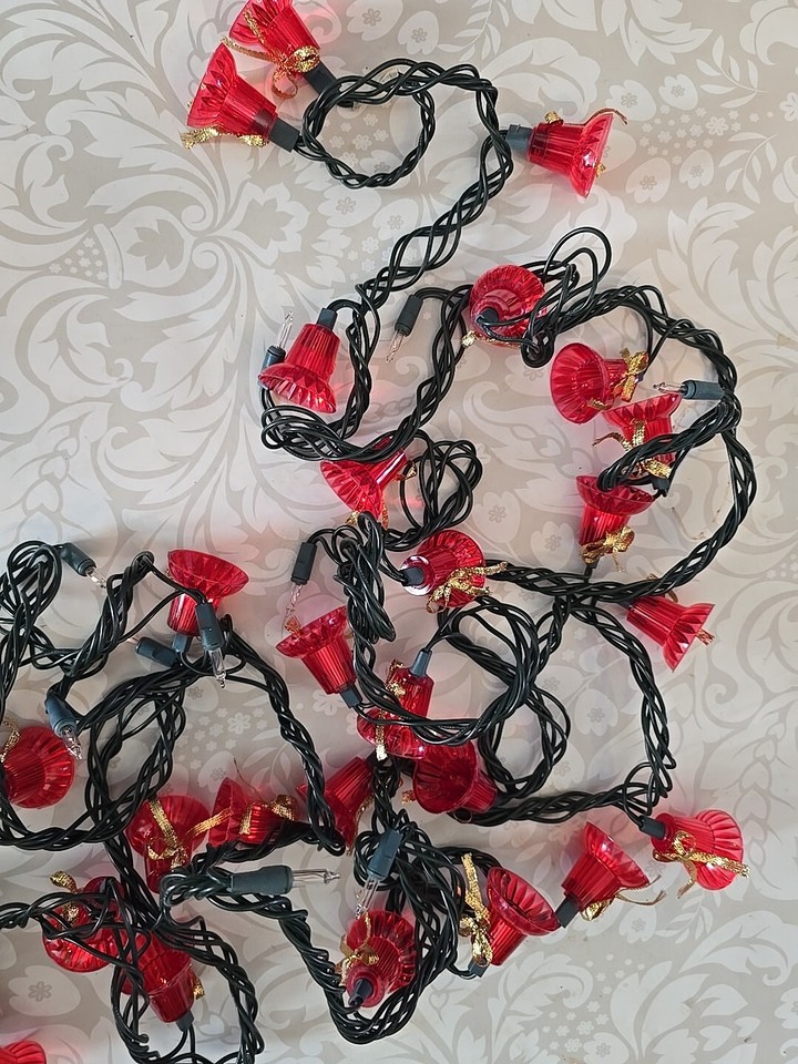 Vintage Christmas 2 String Lights Red Plastic 54 Bells Music Tree Decor ...
