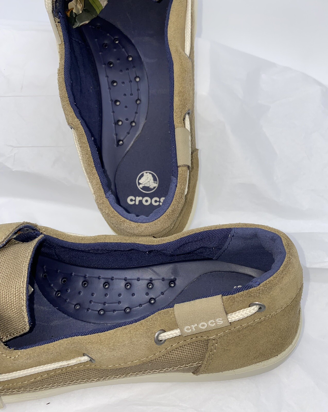 Crocs Women's Walu Boat Shoe Tan Brown Canvas Lace Up… - Gem