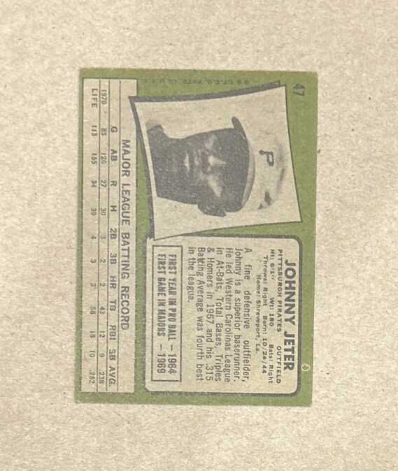 1971 Topps Baseball Johnny Jeter Pittsburgh Pirates Card #47 | eBay