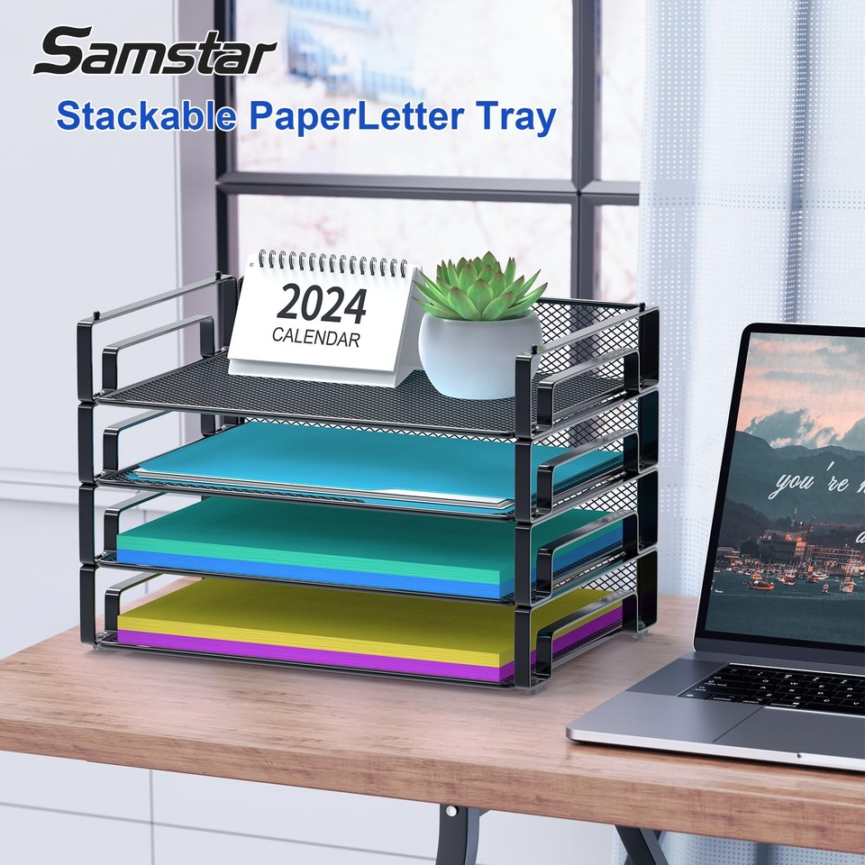4 Pack Stackable Letter Tray, Desk File Organizer Sorter for Letter/A4 ...