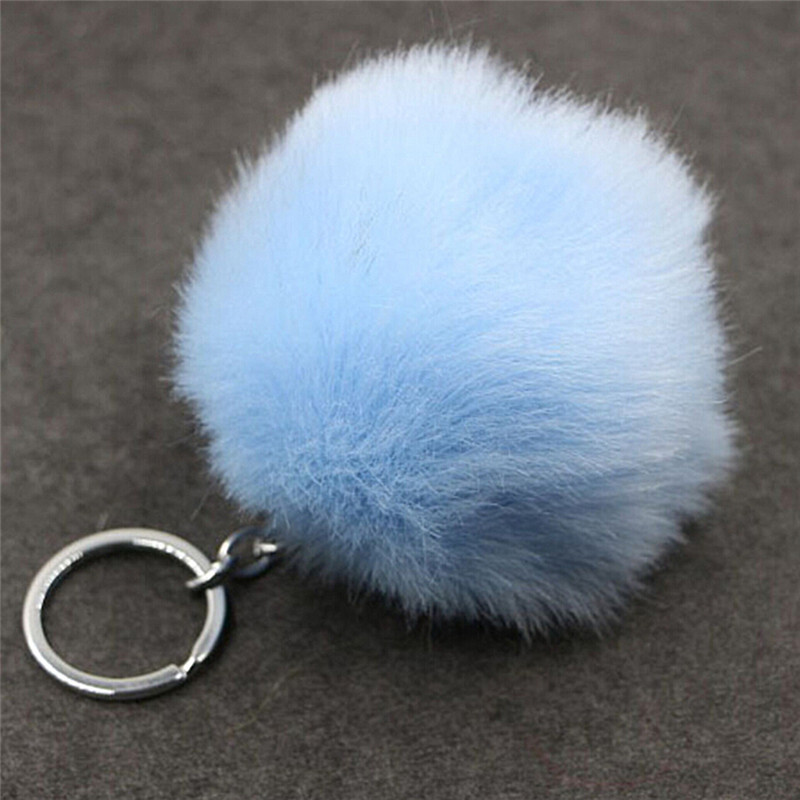Silver Metal Buckle Key Chain Faux Rabbit Ball Pendant Bag Key Chain ...