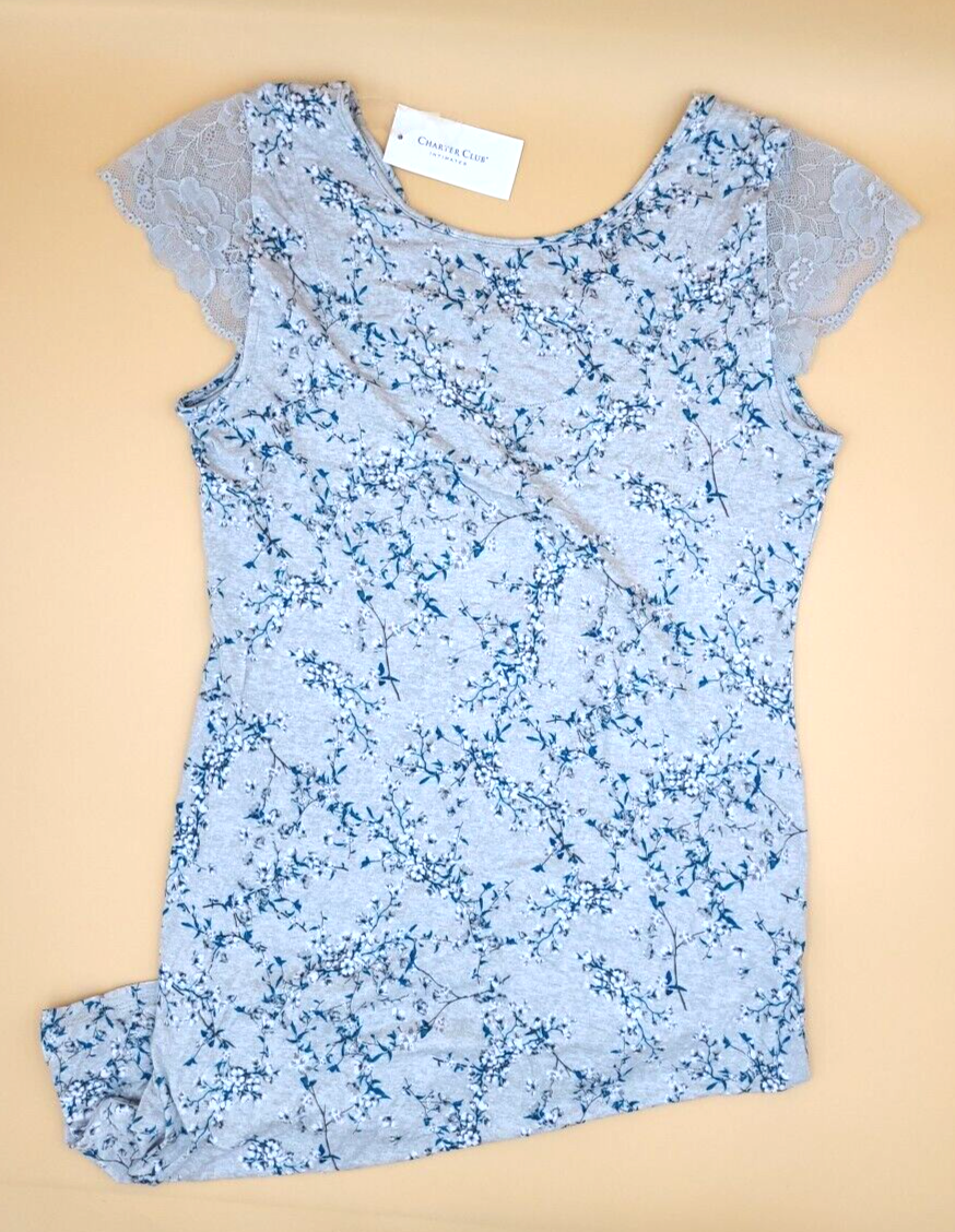 Charter Club Lace Trim Chemise Nightgown Gray Floral Women's Size ...