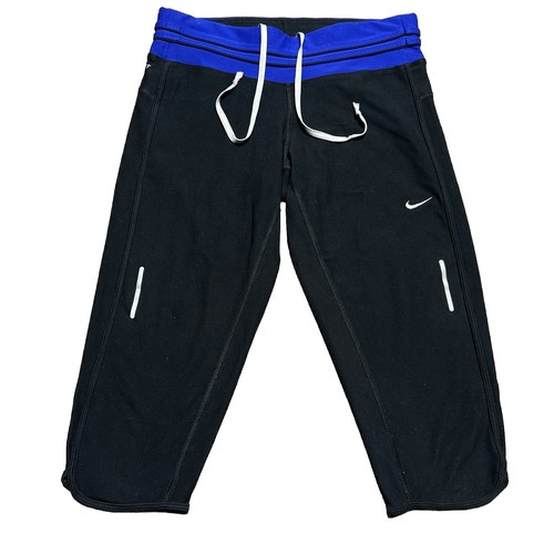 Nike Running Capri Pants Womens Medium Relay Low Rise Black Blue Dri ...
