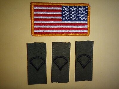 USA AMERICA Reversed Flag Patch + 3 PRIVATE FIRST CLASS PFC Subdued ...