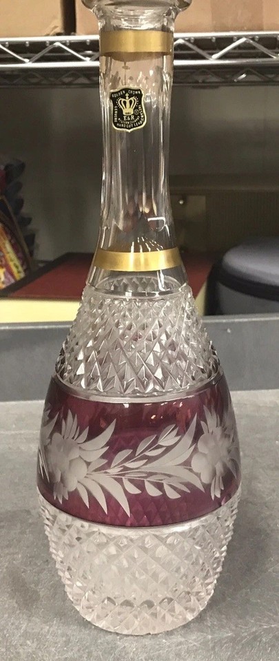 Vintage E&R Royal Crown Hand Cut Glass & Ruby Cut To Clear Gold Banded ...