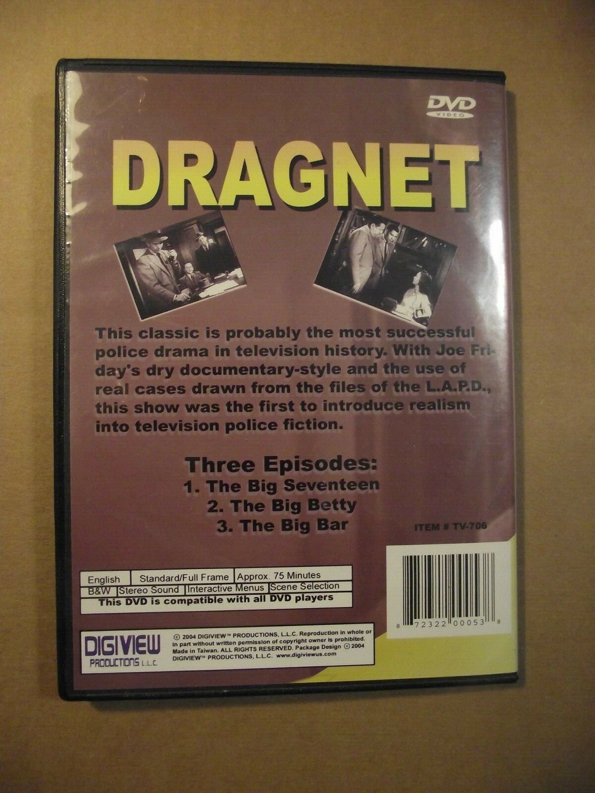 DRAGNET- VOLUME 1 & 3 (two 3 Episode DVDs, 75 min EACH. 2004 [1954 ...